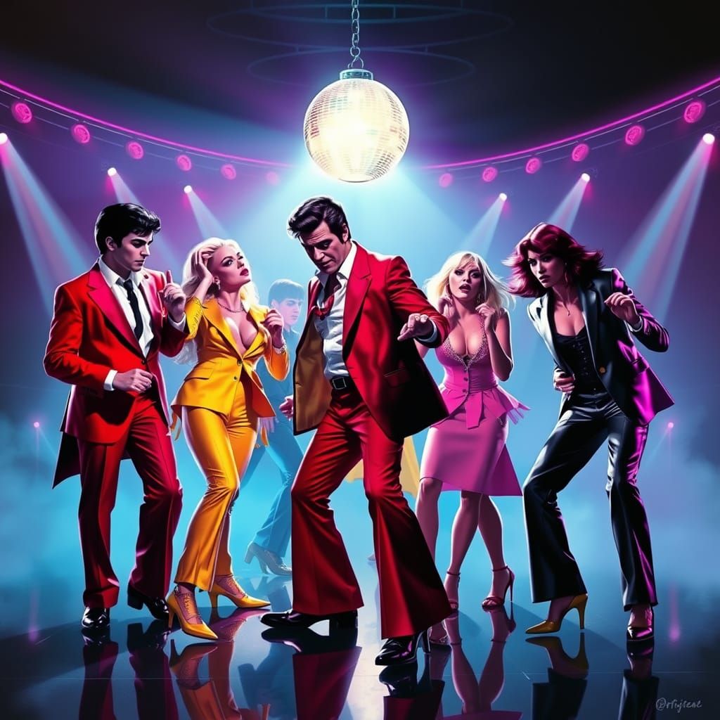 Vampires Dancing with John Travolta in Disco Style - AI Art