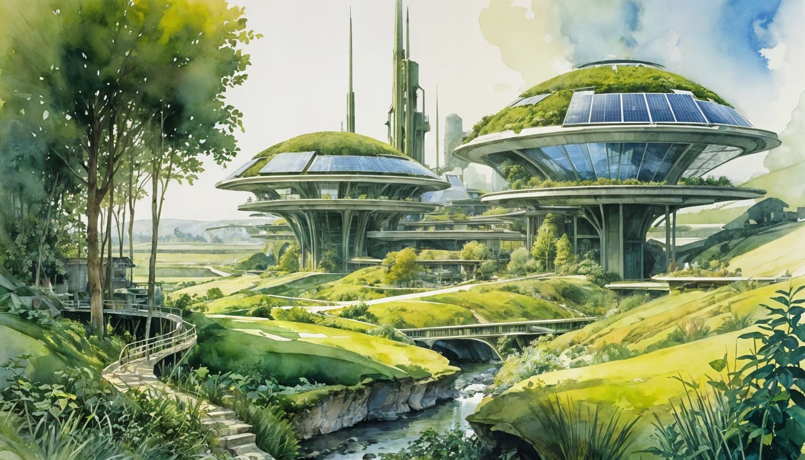 Surreal Utopian Village Thrives with Sustainable E... - AI Art