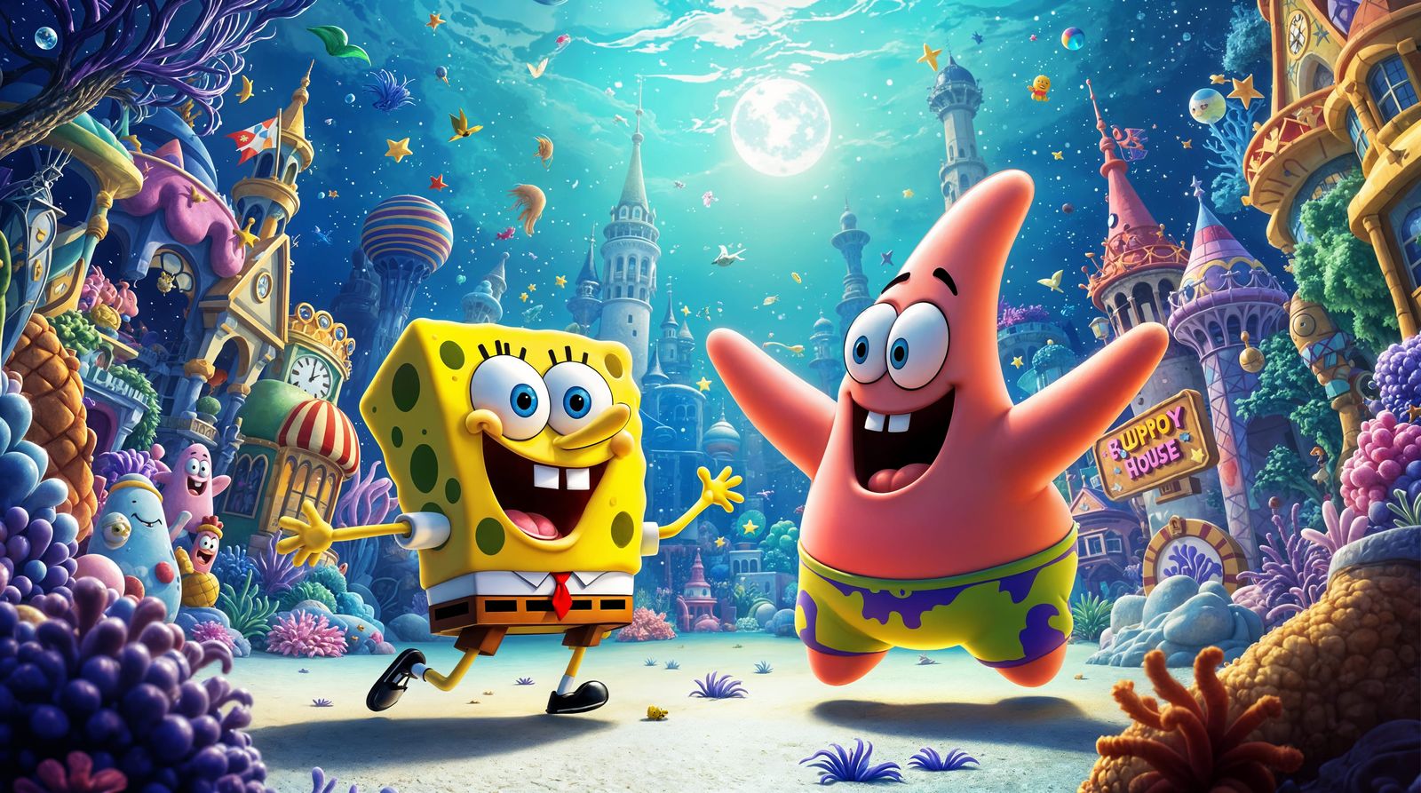 SpongeBob and Patrick in Vibrant Bikini Bottom - AI Art