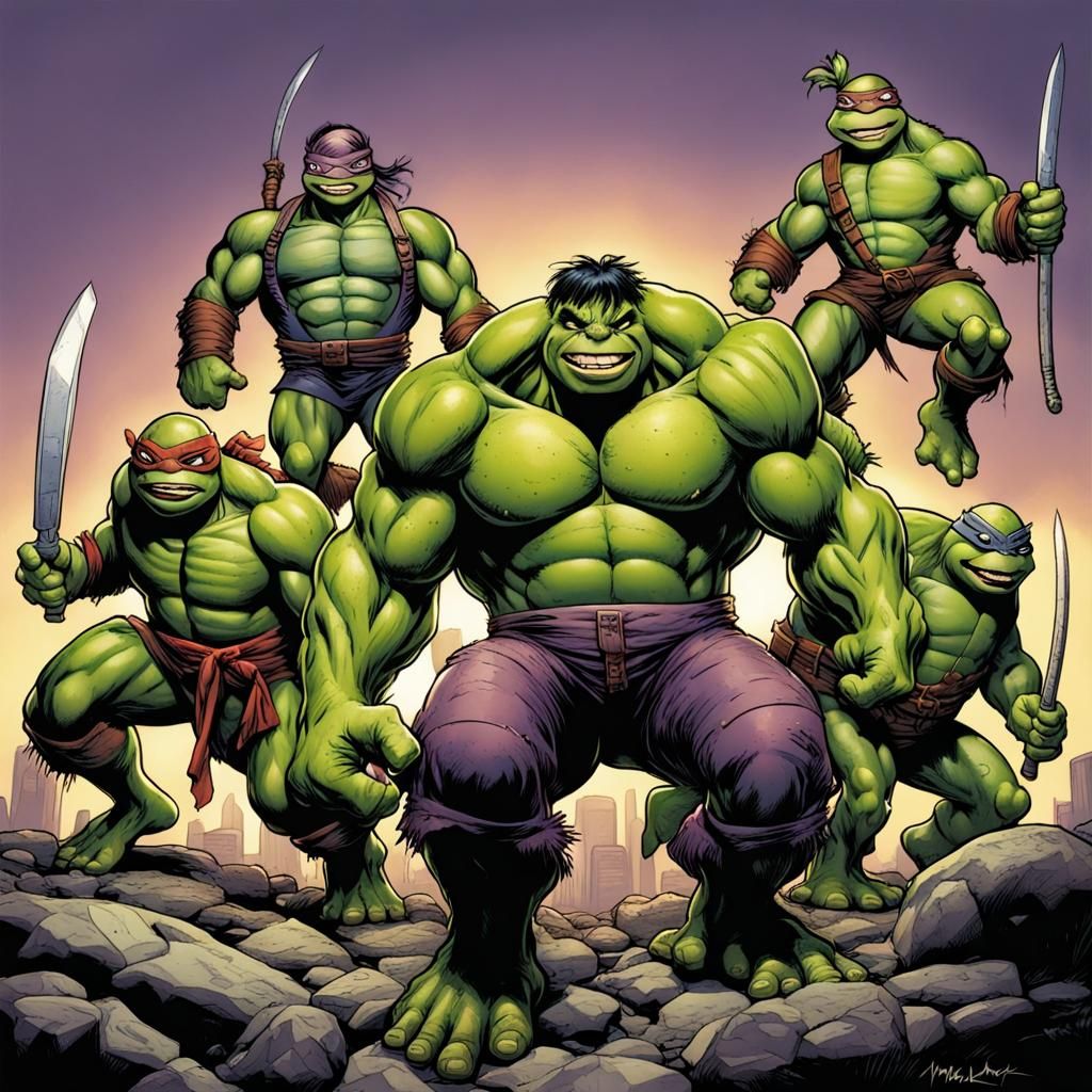 The Incredible Hulk and the teenage Mutant Ninja Turtles - AI Generated ...