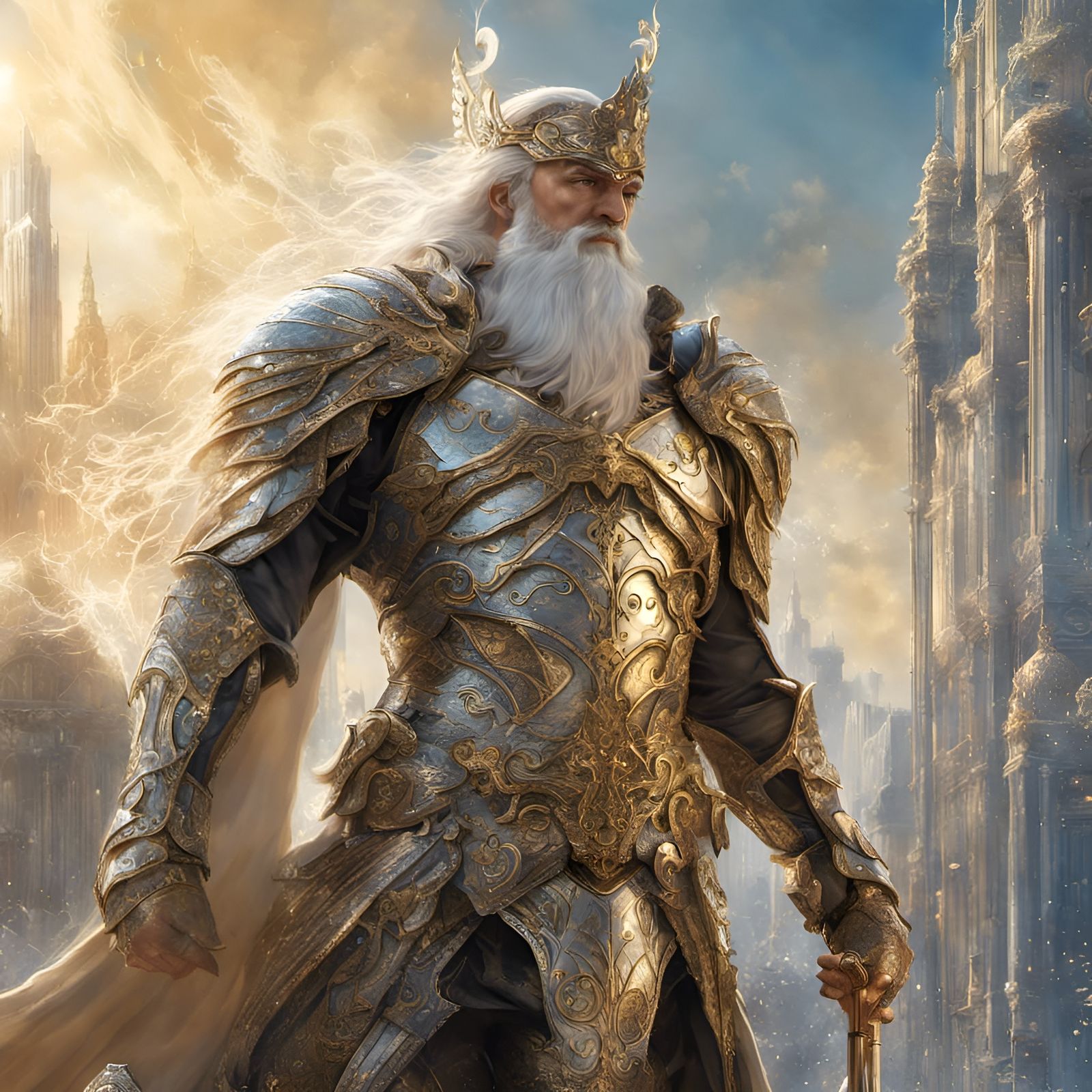The god Odin, shimmering white beard, breathtaking features, perfect ...