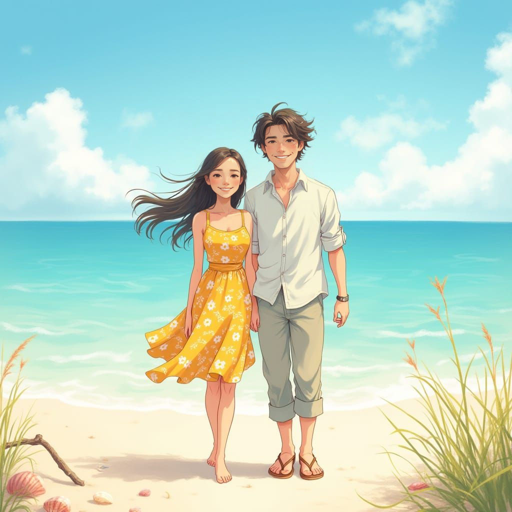 Charming Couples Bask in the Sun on a Tropical Bea... - AI Art