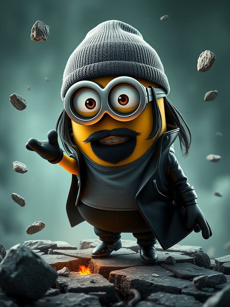 Minion Defies Gravity in Dystopian Sci-Fi Style - AI Art
