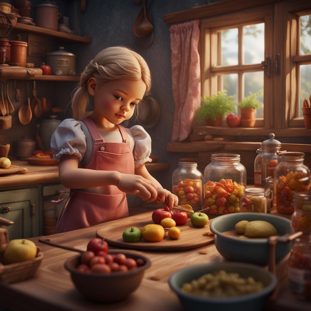 Little girl are making food - AI Generated Artwork - NightCafe Creator