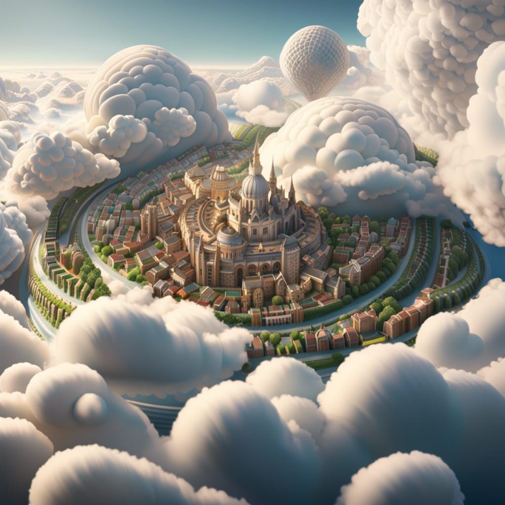 closeup of a cloud in the shape of an intricately detailed city, 8k, 4k ...