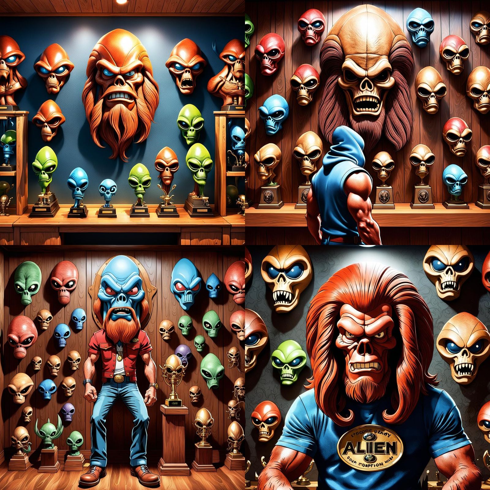 Yosemite Sam in his trophy room with Alien trophy heads on the wall ...