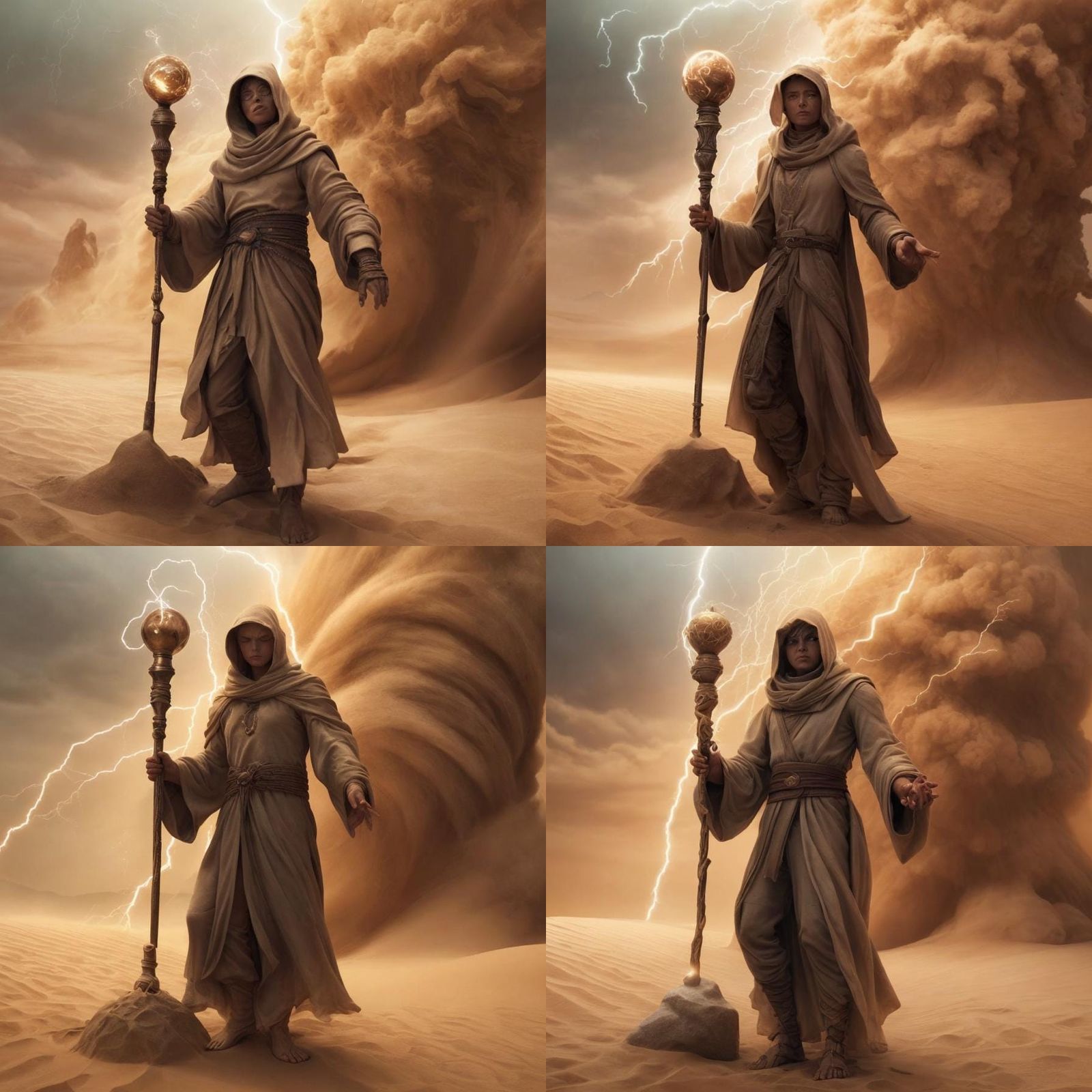 sand mage (eyes closed) with staff creating a time stasis bubble that ...