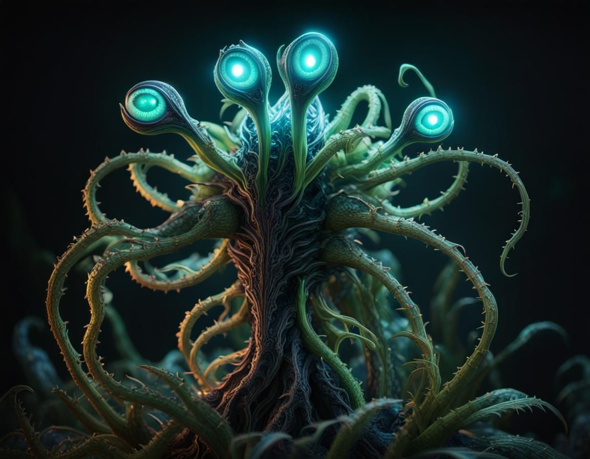 Final render of an extremely Elaborate glowing twisting oily pulsating ...