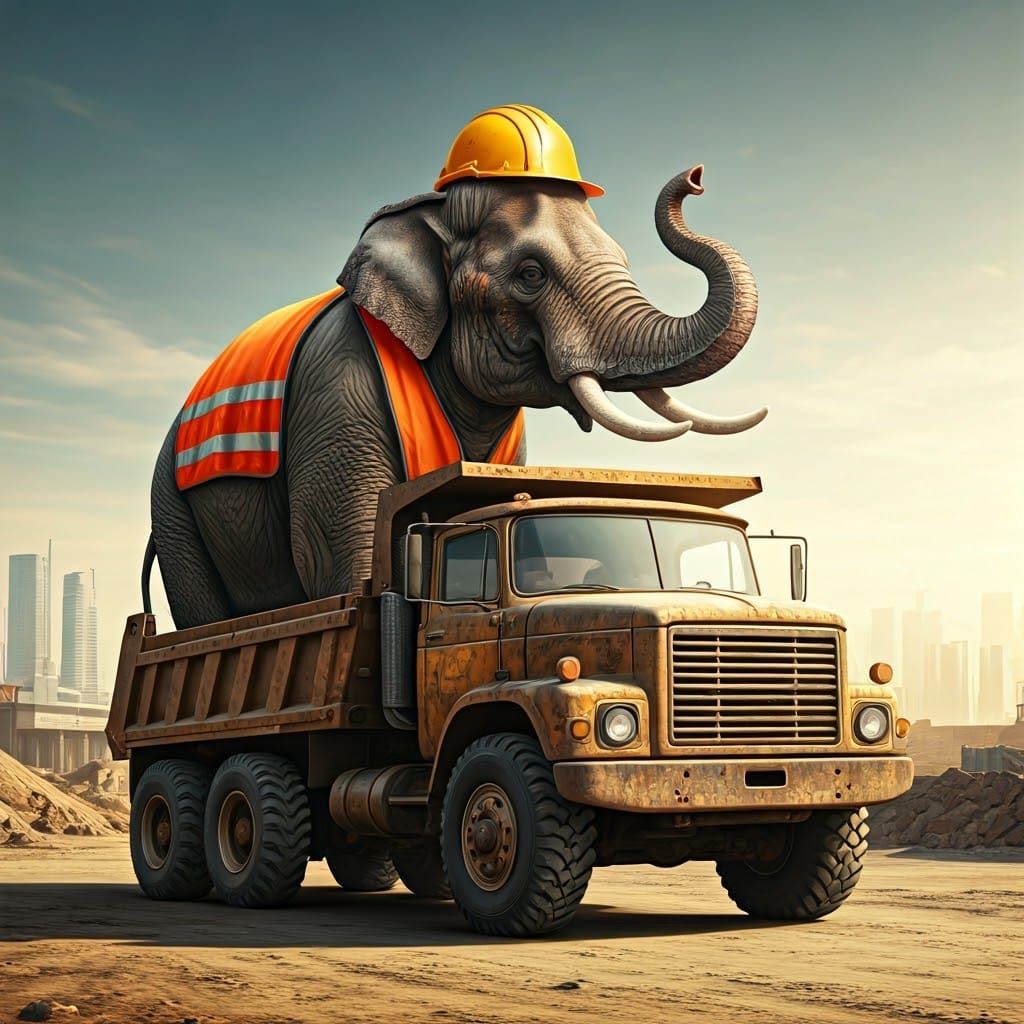 An elephant driving a dump truck - Majestic Elephant Operate...