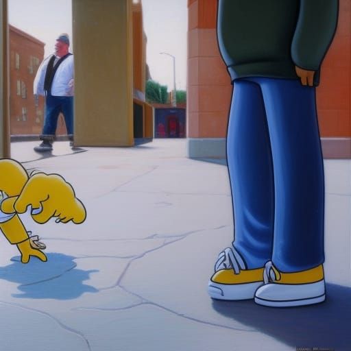 Homer Simpson kicking a homeless man - AI Generated Artwork - NightCafe ...