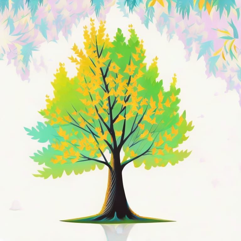 Painting of a tree in a colorful forest by android jones, - AI ...