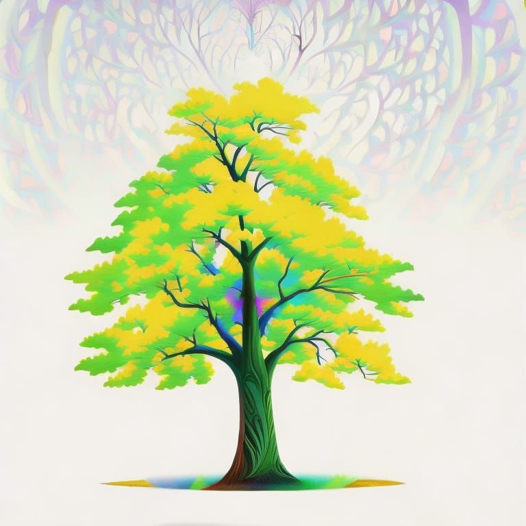 Painting of a tree in a colorful forest by android jones, - AI ...