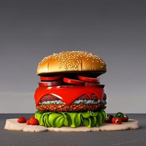 frits tomatoes pineaples and realistic monster burger with monster ...