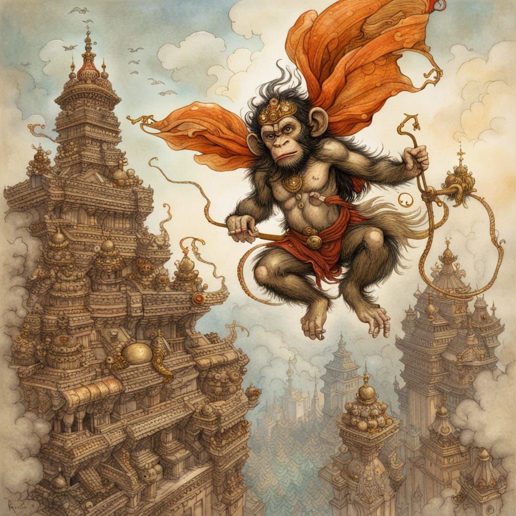The Leap of Hanuman the Monkey God - AI Generated Artwork - NightCafe ...