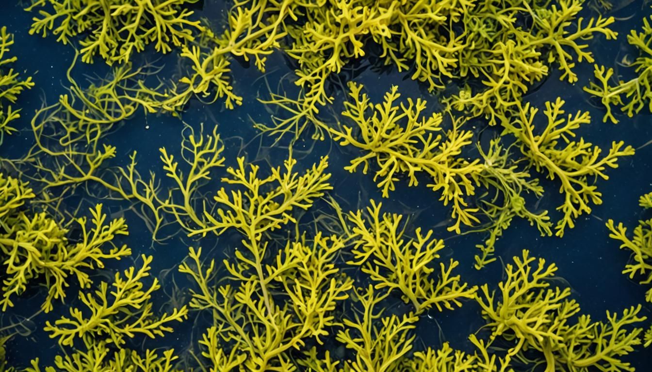 in deep indigo ocean waters: planktonic, pelagic yellow green ...