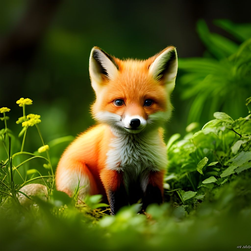 HD Photography portrait close-up cute fluffy baby fox in enchanted ...