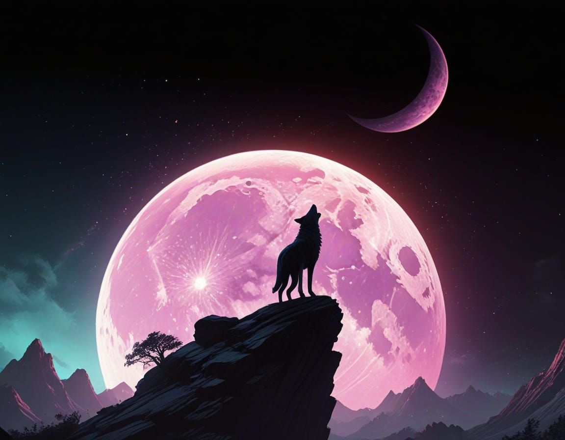 the sky purple & pink i think the moon wink at the wolf 8k resolution ...