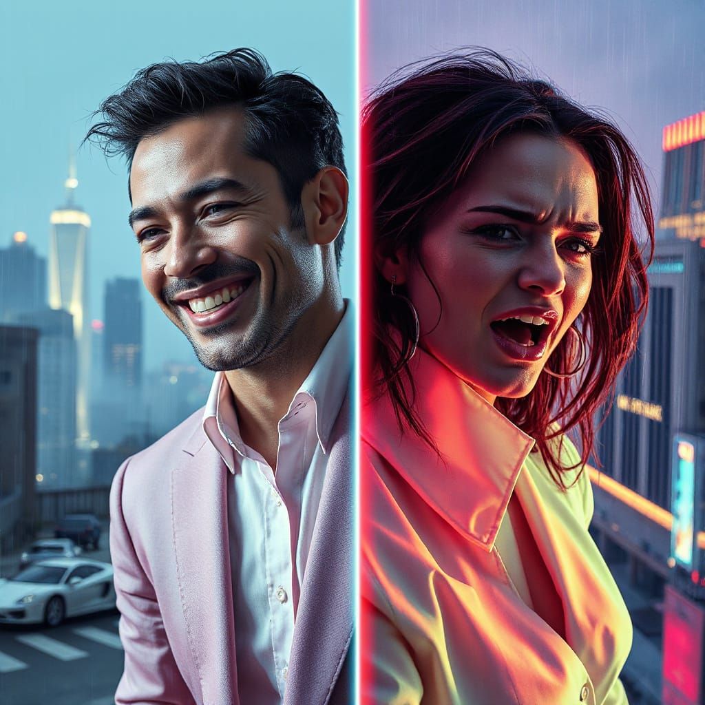 Cyberpunk Contrast: Joy vs. Anger in a Futuristic ... - AI Art