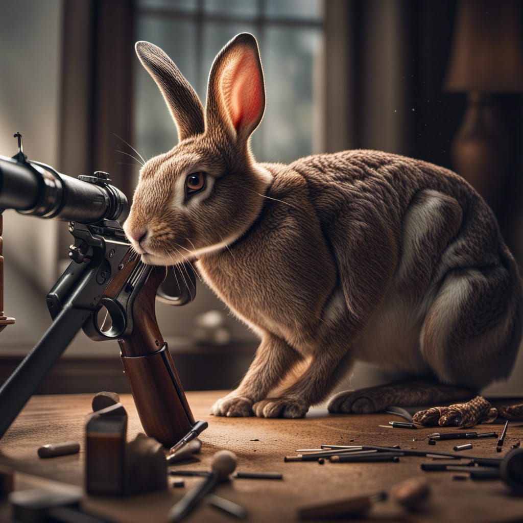 rabbit shooting shotgun - AI Generated Artwork - NightCafe Creator