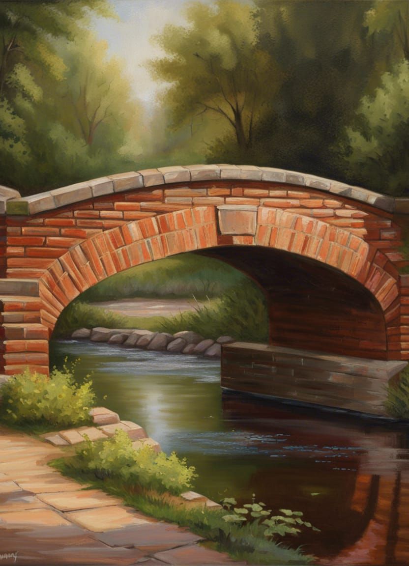 masterpiece, best quality, lush old brick bridge, photorealistic ...