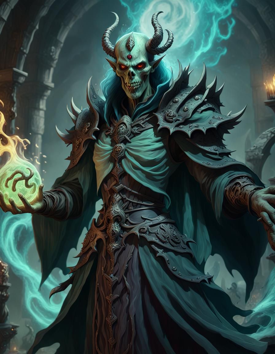 Dungeons and dragons lich necromancer with a demonic aura floating ...