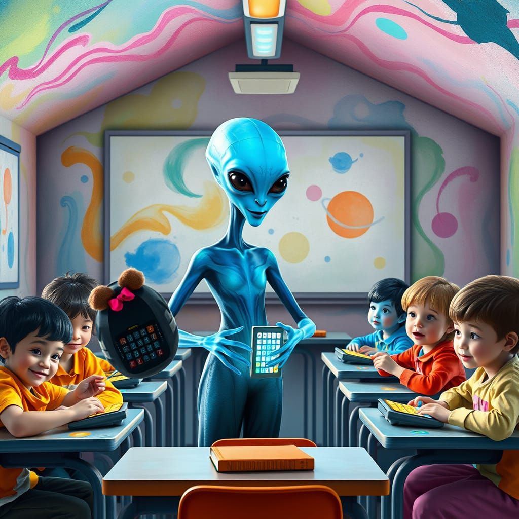 Alien Educator Teaches Math to Intergalactic Child... - AI Art