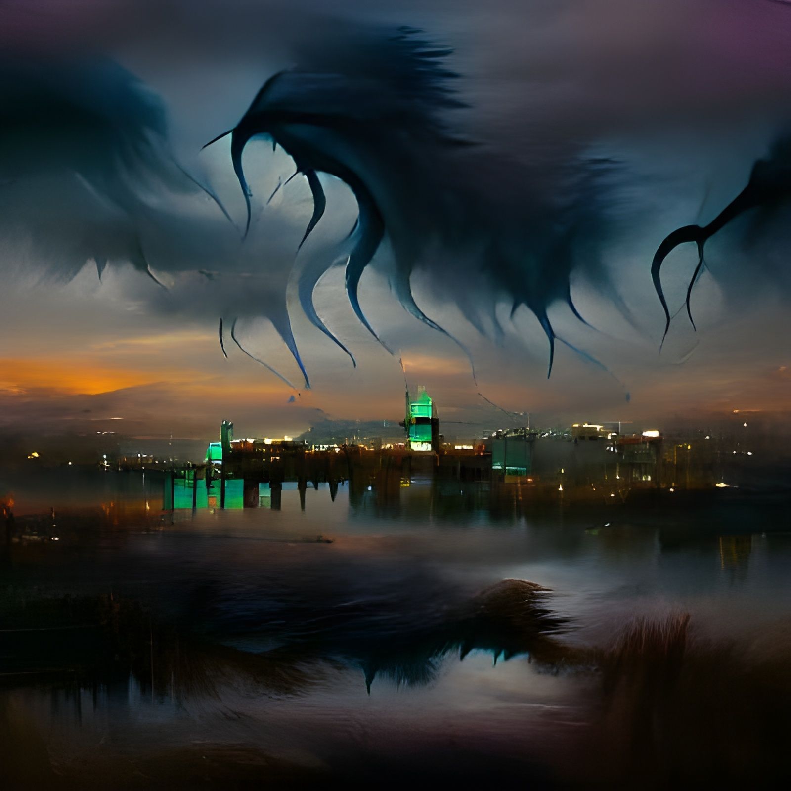 menacing Lovecraftian city skyline - AI Generated Artwork - NightCafe ...