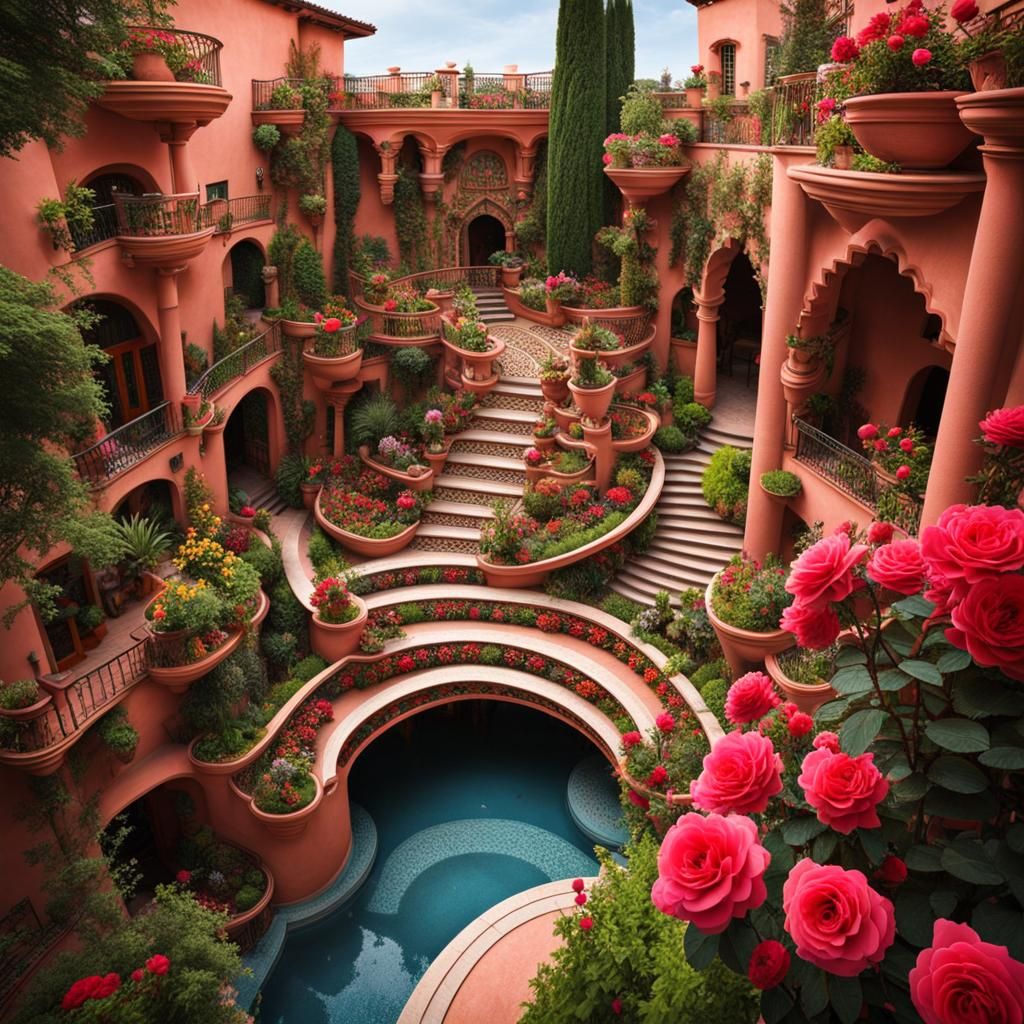 The Red Courtyard - AI Generated Artwork - NightCafe Creator