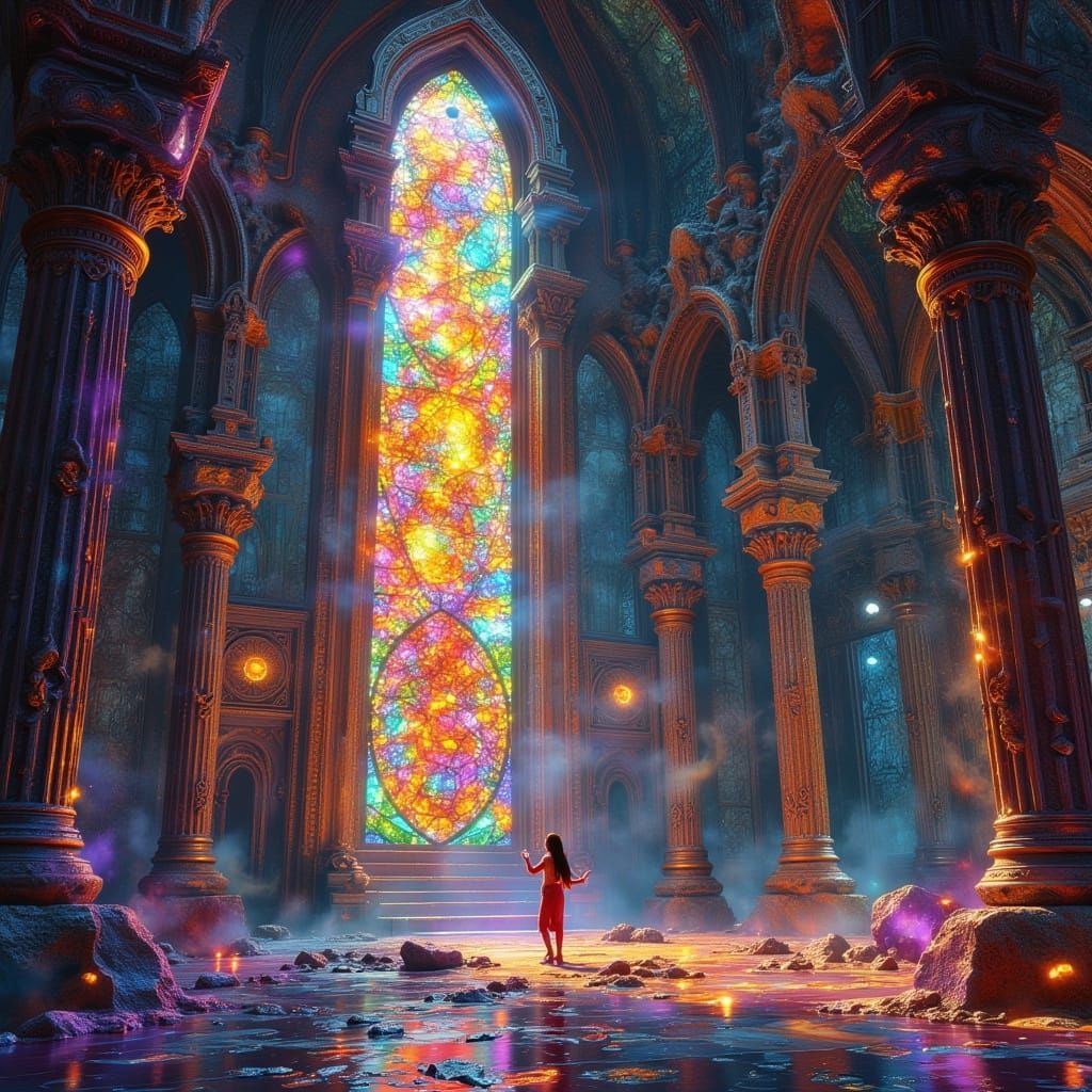 Mystical Stained Glass Realm with Glowing Magical ... - AI Art