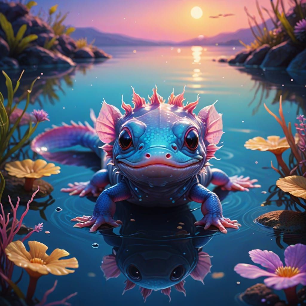 super cute axolotl - Stunning Neon Lake Scene with Adorable ...