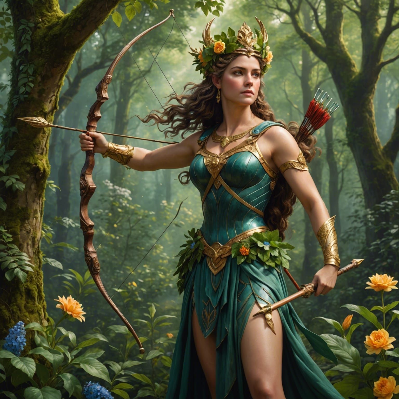Archery - Goddess Artemis with Bow and Arrow - AI Generated Artwork - NightCafe Creator