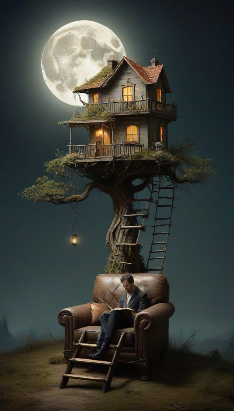 Lunar Library: Whimsical Wonderland of Twisted Bon... - AI Art