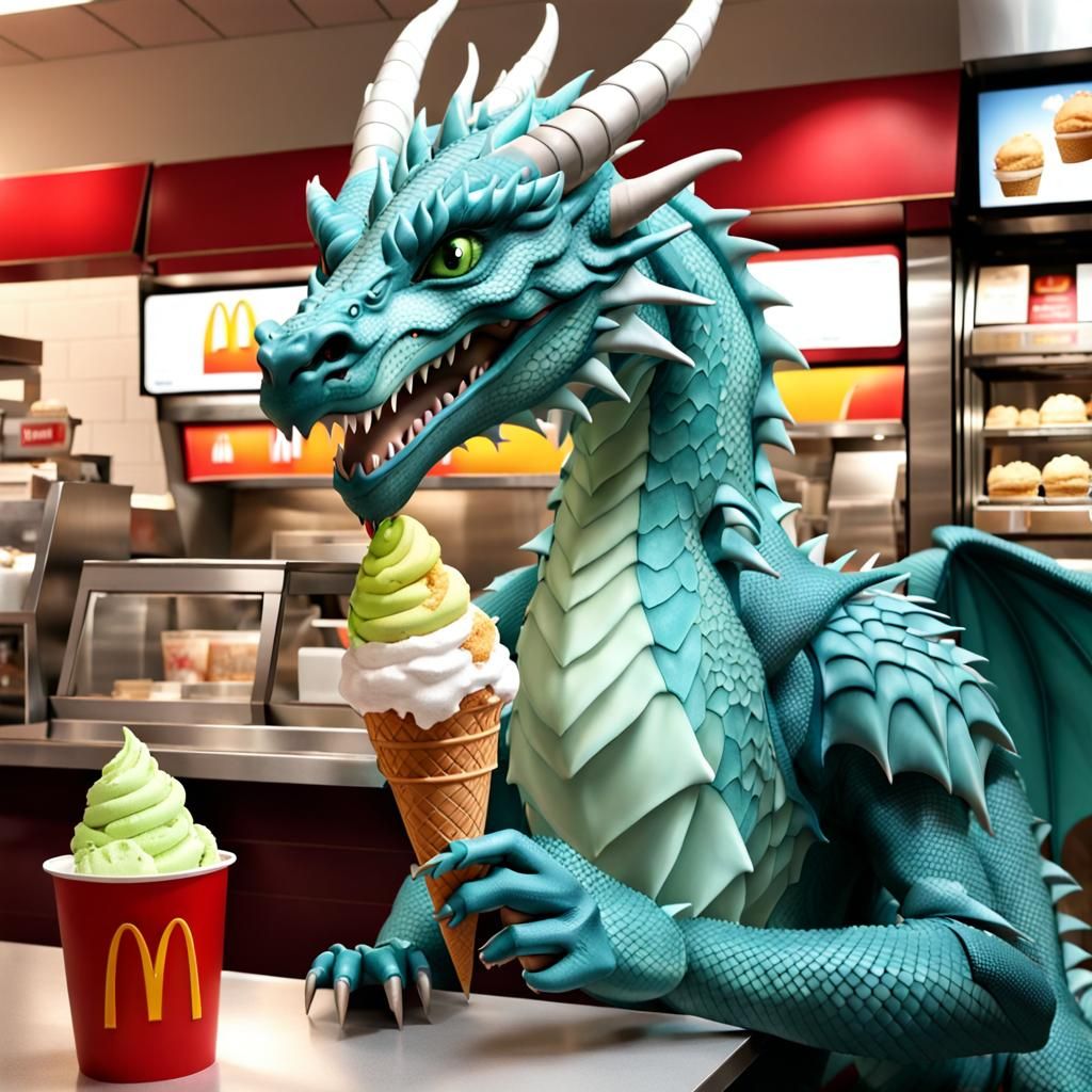 A dragon serving ice cream at McDonalds - AI Generated Artwork ...