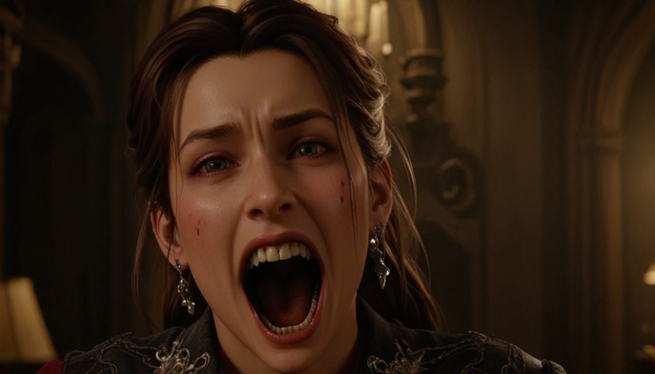 Aerith as a Roaring Vampire with Piranha Teeth in ... - AI Art