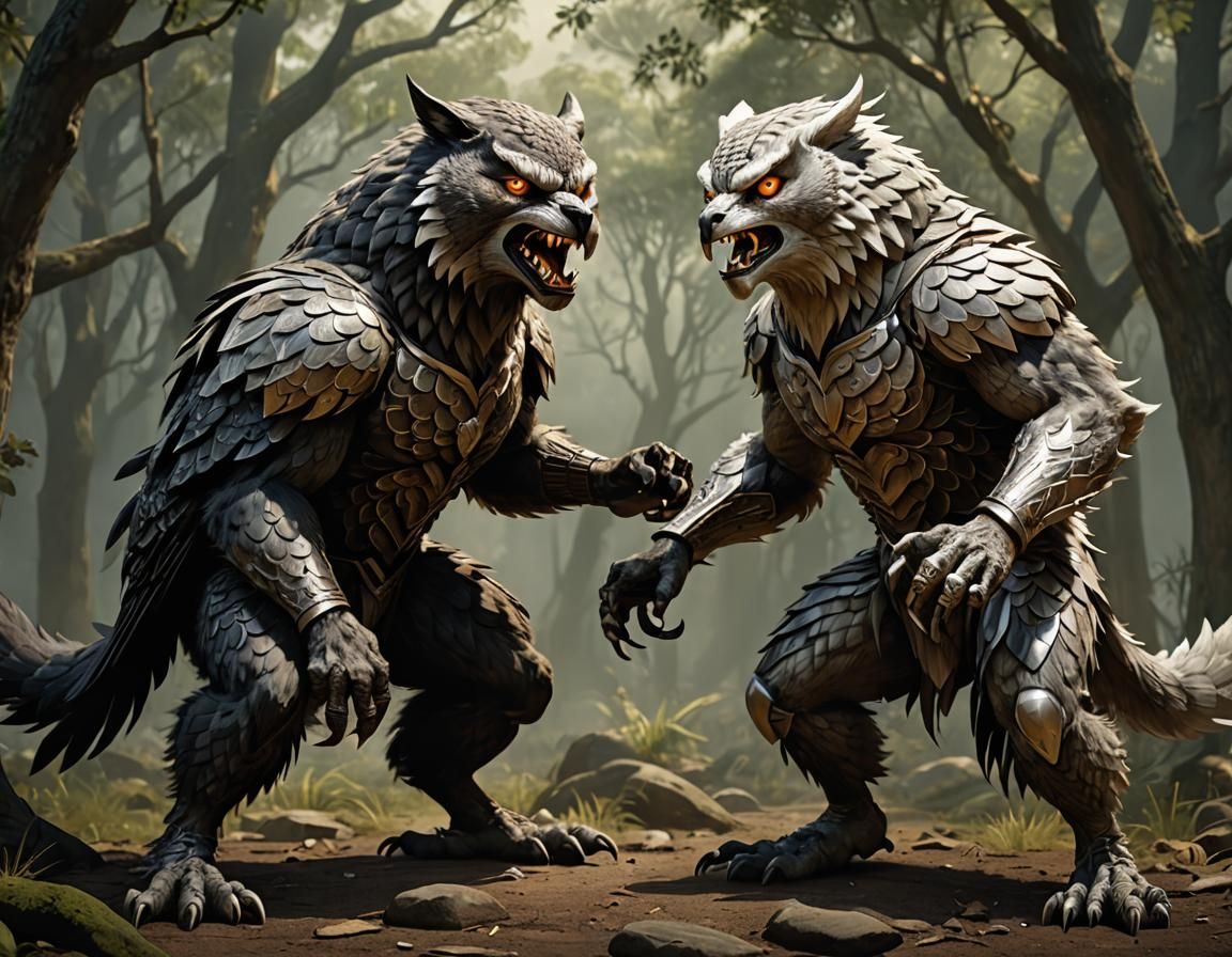 An intense confrontation between two creatures mixed with fierce ...