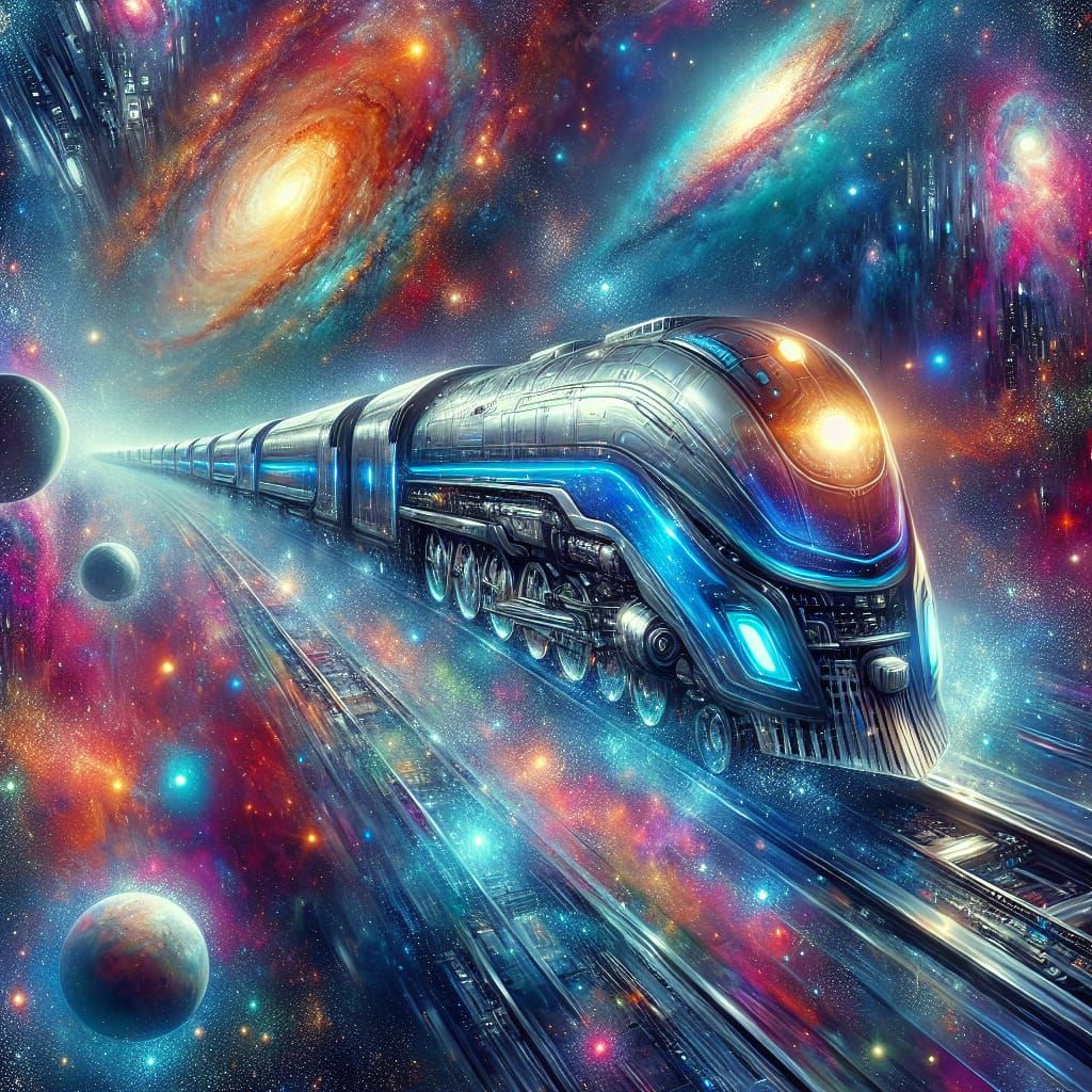 Space Ride - Majestic Futuristic Space Train in Vibrant Digi...