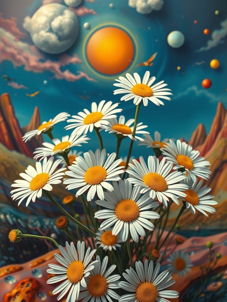 Dali-esque Daisies - Whimsical Daisies in a Surreal Landscap...