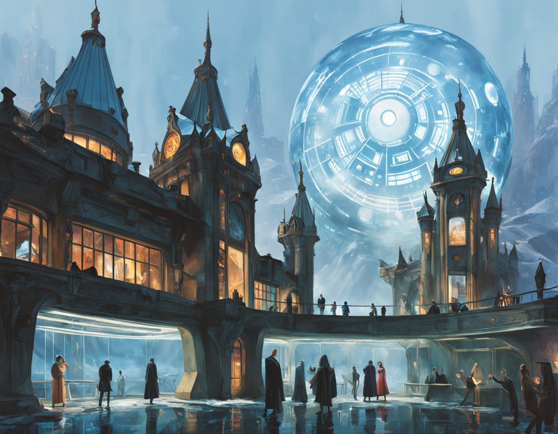 Ethereal Time Machine Academy in Futuristic Fantas... - AI Art