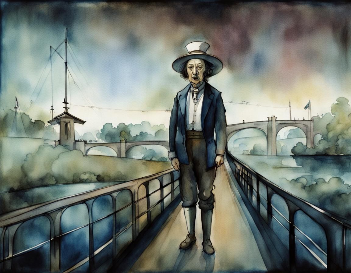 Hieronymus Bosch, Line art watercolor wash, cartoon style, watercolor ...