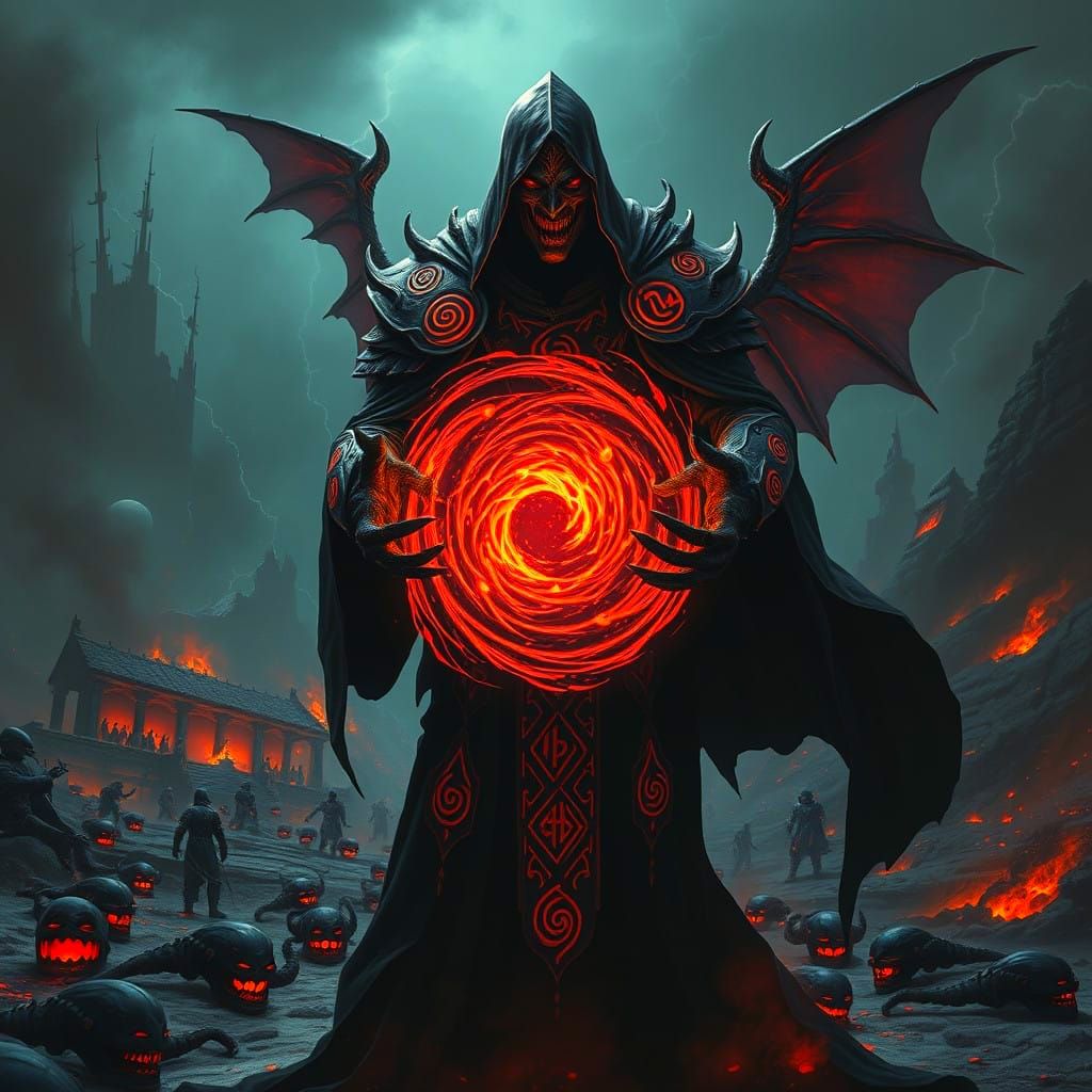 Dark Villain Emerges from Shadows in Obsidian Armo... - AI Art