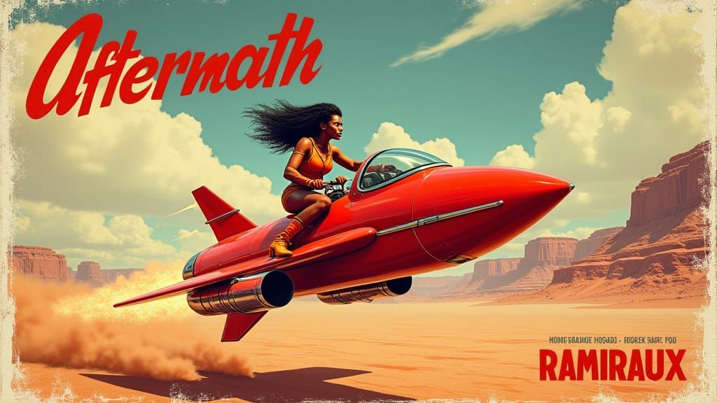 Retro-Futuristic Rocket Vehicle in a Desert Sky - AI Art