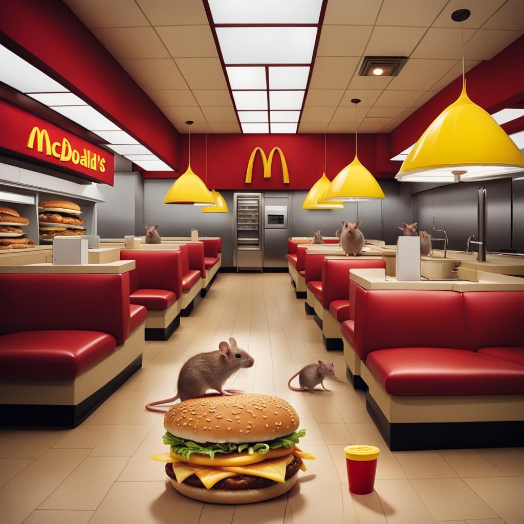 McDonalds infested with mice, perfectly rendered surrealism - AI ...