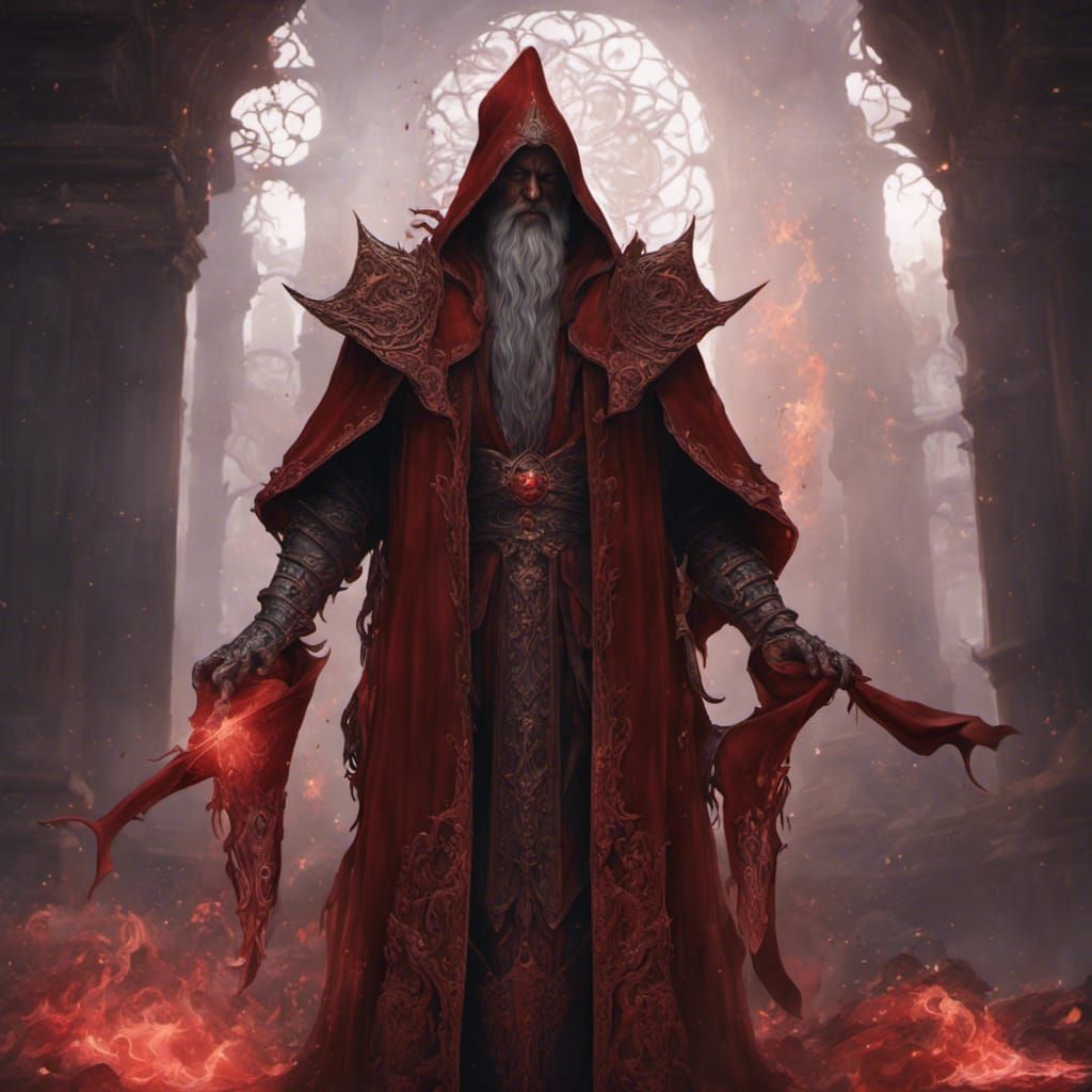 wizard sorcerer crimson robes tattoos scalp - AI Generated Artwork ...