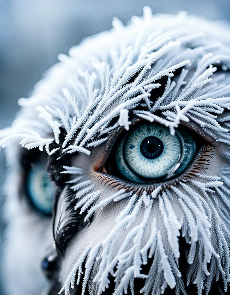 A Cold Stare:: Closeup of two gray eyes:: Covered with frost: - AI ...
