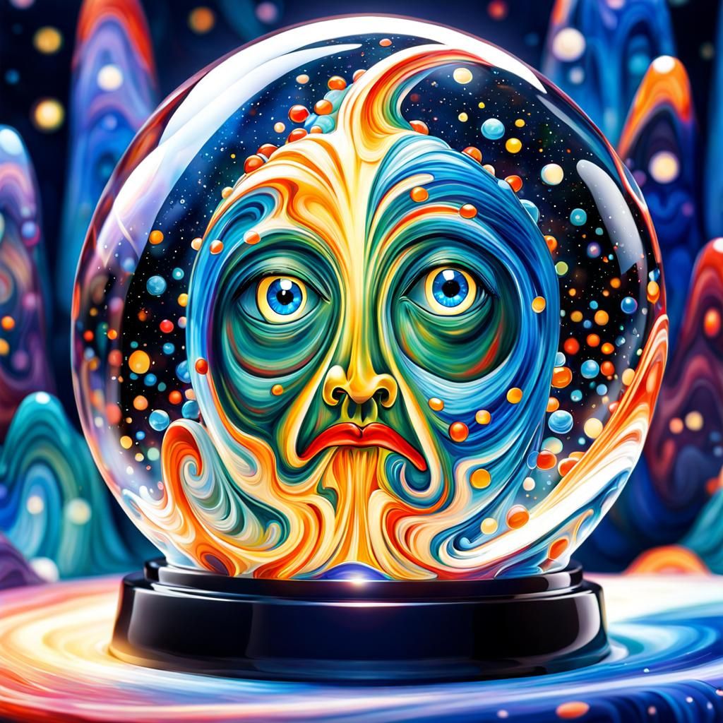 A glass snow globe containing Edvard Munch's The Scream. Psychedelic ...