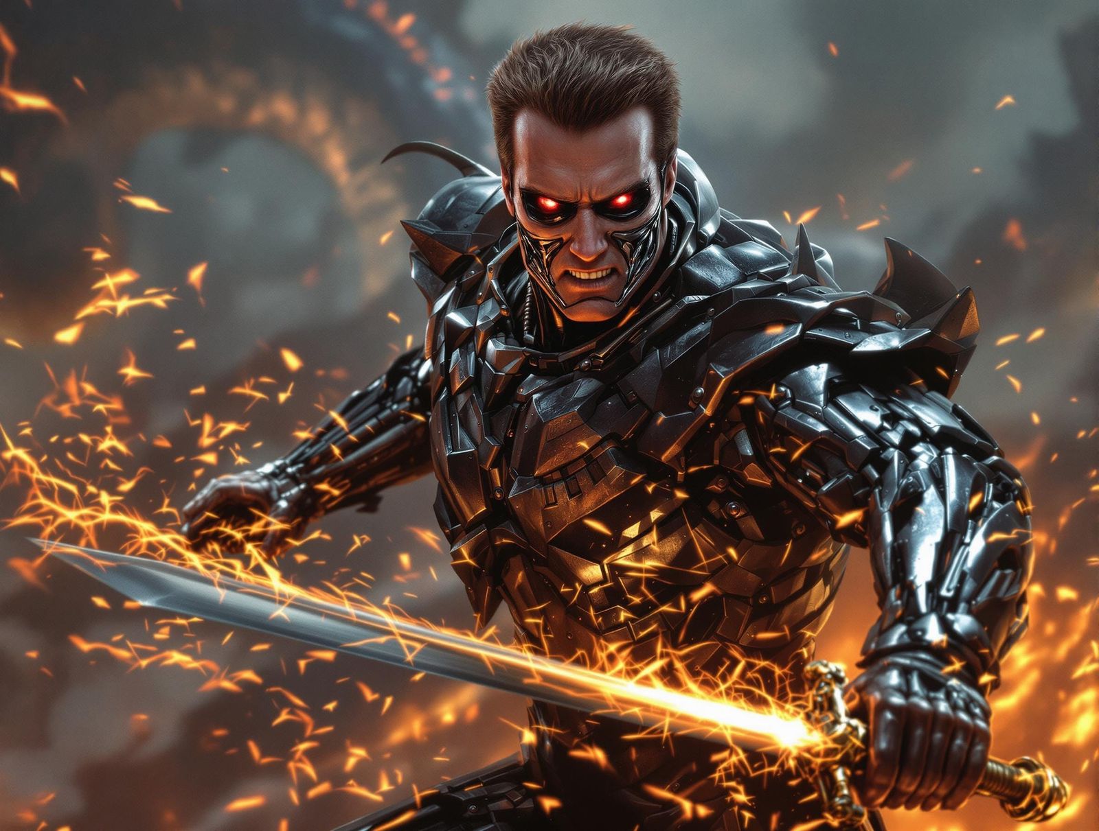 Photorealistic picture of Arnold Schwarzenegger as the Terminator in a ...