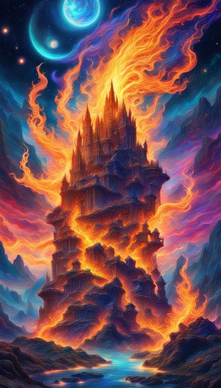 Flaming Rock Tower - AI Generated Artwork - NightCafe Creator