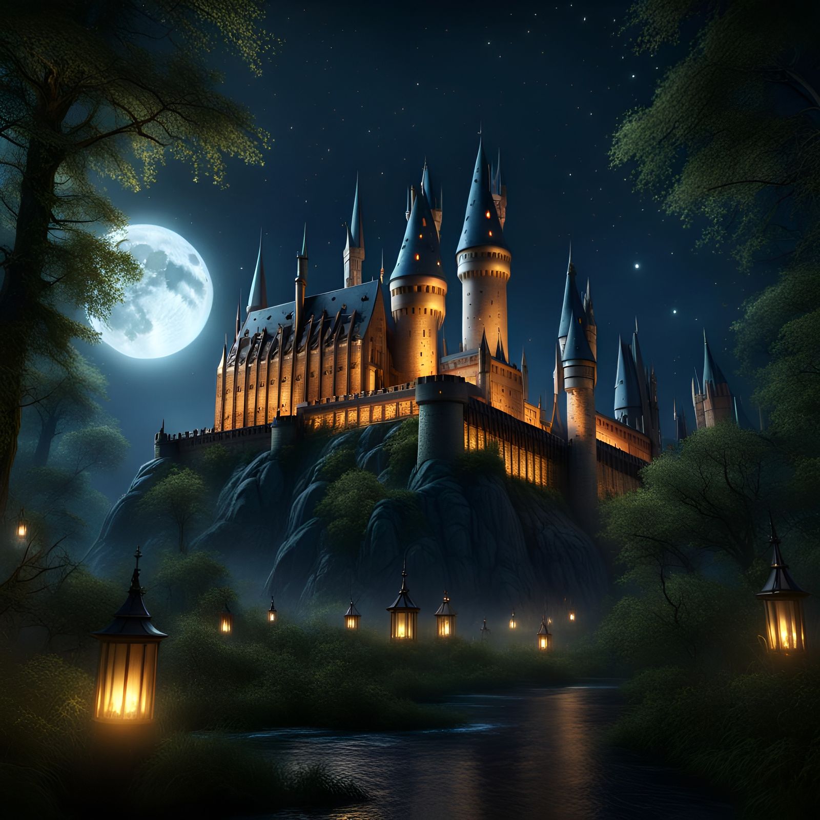 Hogwarts at night - AI Generated Artwork - NightCafe Creator