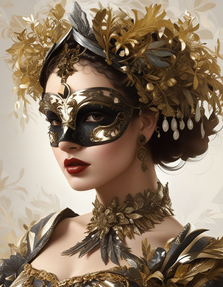 Lady with mask (variations) - Golden Goddess in Autumn Elega...