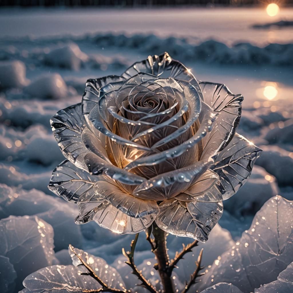 An ice rose 🌹 among the melting snow ️ - AI Generated Artwork ...
